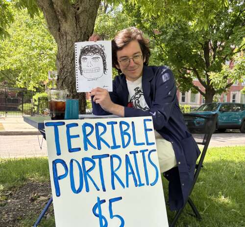 For $5, this man will draw a terrible portrait of you