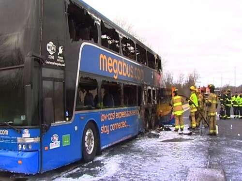 Nobody injured after Megabus catches fire in Lake Forest