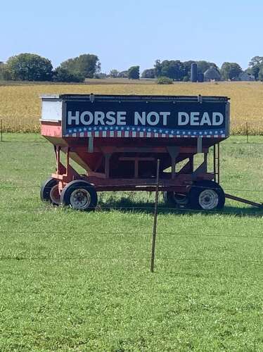 'Horse Not Dead' sign along Route 47 sparks curiosity