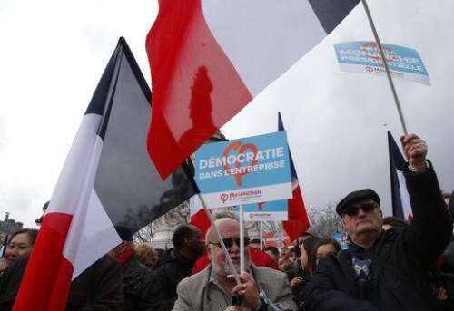 Far-left presidential candidate Melenchon holds Paris rally