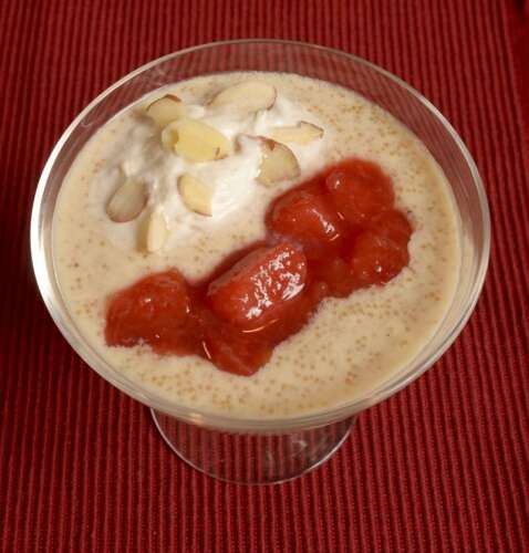 Almond Amaranth Pudding with Plum Compote