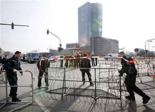 Police barricade European Central Bank ahead of protests