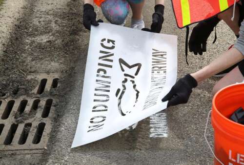 Storm drain stenciling meant to educate public on pollutants