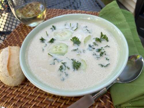 Serve this simple cucumber soup cold for a perfect summer lunch